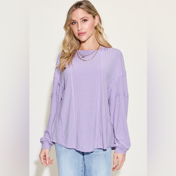 Basic Bae | Tops | Basic Bae Full Size Ribbed Round Neck Long Sleeve ...